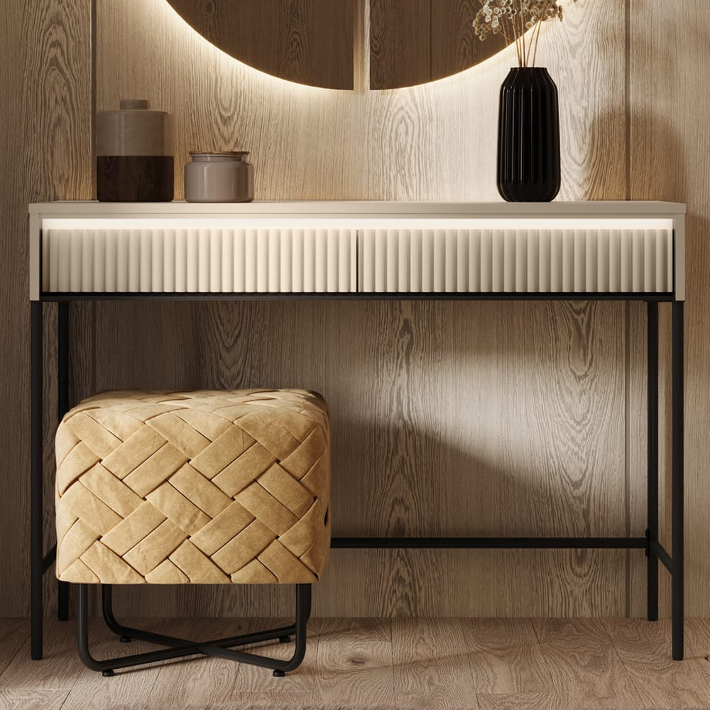 Trier Wooden Dressing Table With 2 Drawers In Beige And LED ...